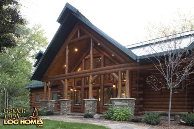 Luxurious log home entrance Lakehouse 4166AL by Golden Eagle - Rustic - House Exterior - Other ...