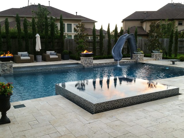 Luxury Swimming Pool with straight lines and perimeter overflow spa ...