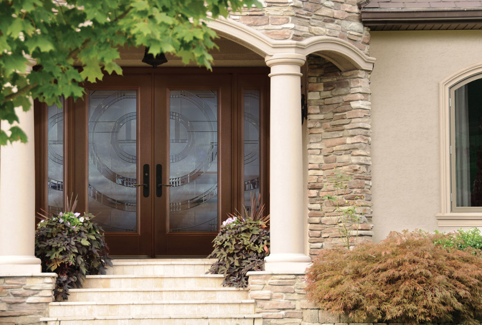 Masonite Belleville Mahogany Textured Full Lite Exterior Fiberglass ...
