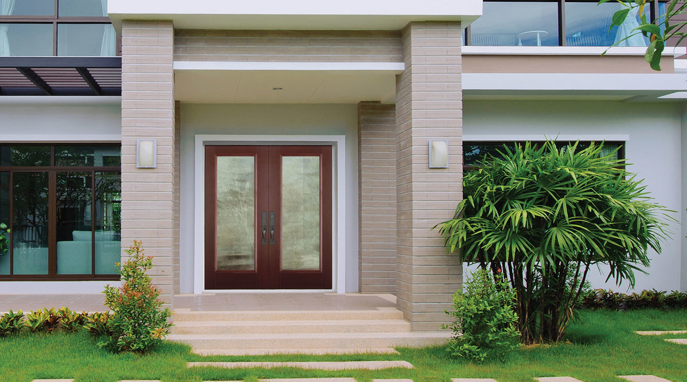 Masonite Belleville Mahogany Textured Full Lite Exterior Fiberglass ...