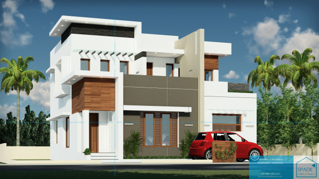 Minimalist Villa Elevation - Contemporary - Exterior - Other - by Spade ...