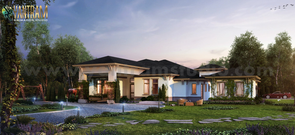 Modern House with large Garden 3d exterior architectural animation ...