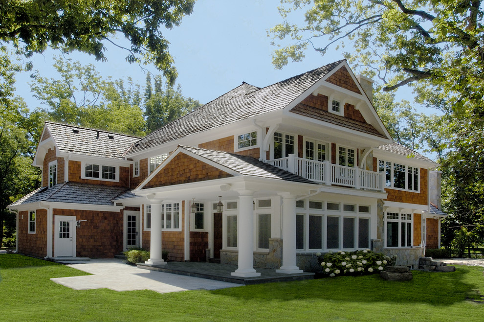 Nantucket Style Stone and Natural Cedar Shingle Home in Northbrook ...