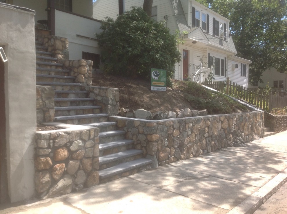 Natural Stone Front Entry: Retaining Wall & Steps - Traditional ...