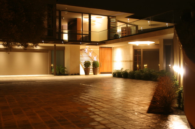 Night scape of Driveway and Front Landscaping - Modern - Exterior - San ...