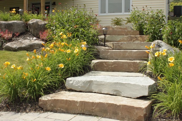 Norwood, stone steps, garden, natural stone - Rustic - Exterior ...