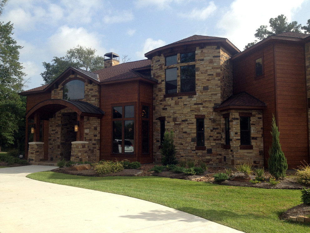 Oklahoma Multi Ledgestone - Midcentury - Exterior - Houston - by ...