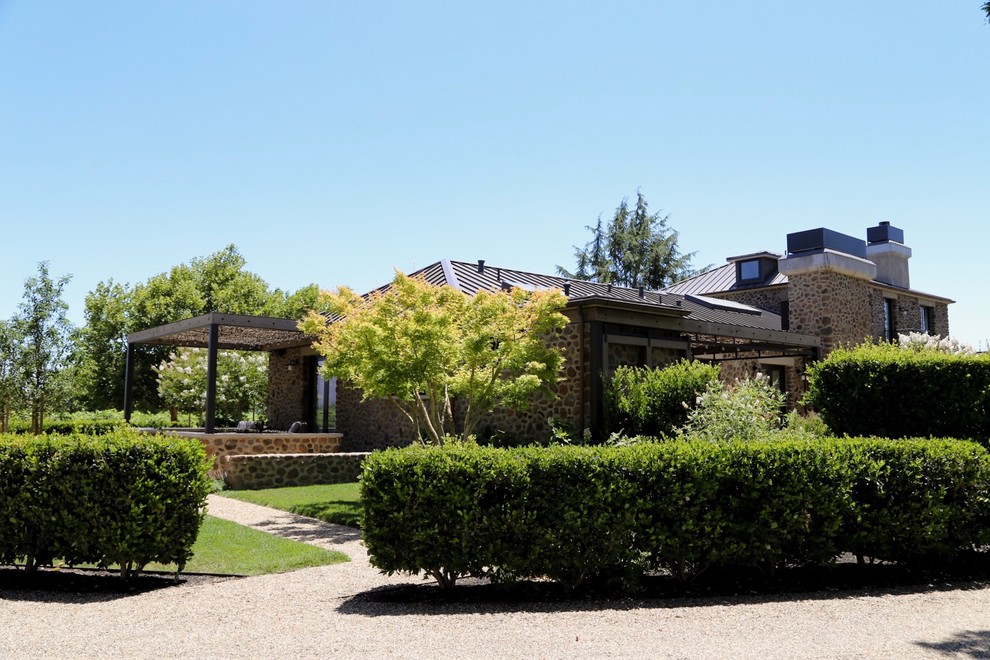 Ozegna Vineyards ResidenceTerrace off Master Bedroom with steel frame ...