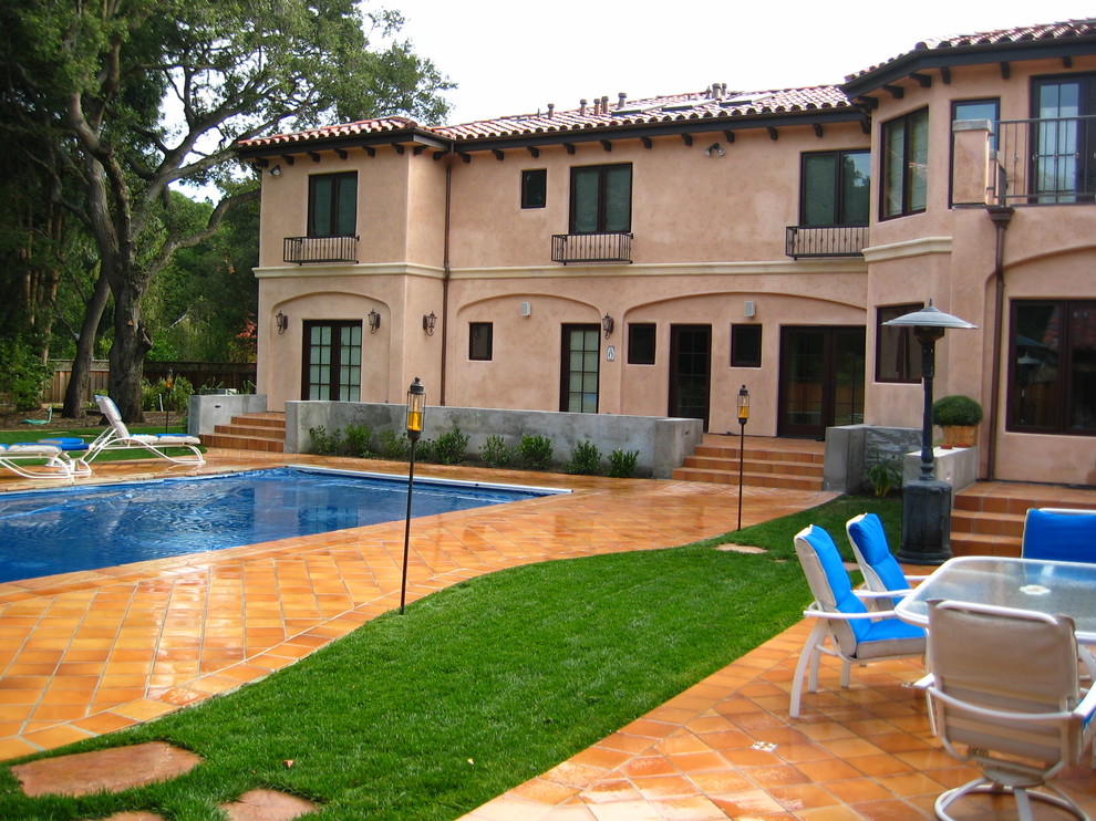 Pool coping & patio, east facing - Mediterranean - Exterior - San ...