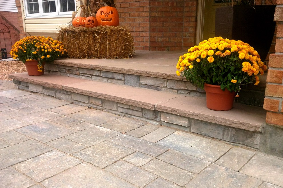 Porch Steps with Natural Stone Risers - Traditional - Exterior ...