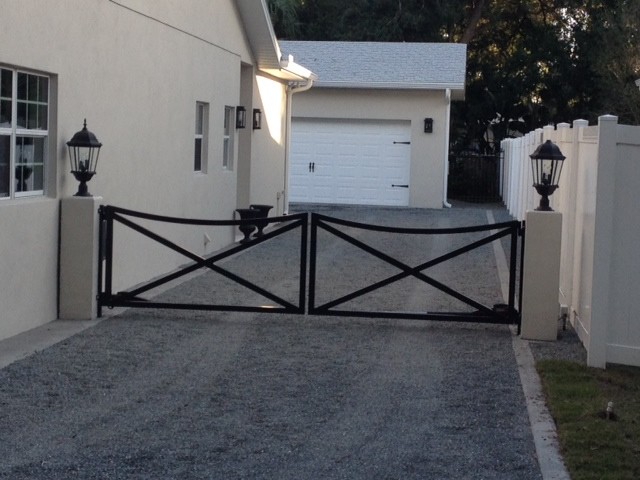 Private Driveway gate on gravel driveway - Transitional - Exterior ...