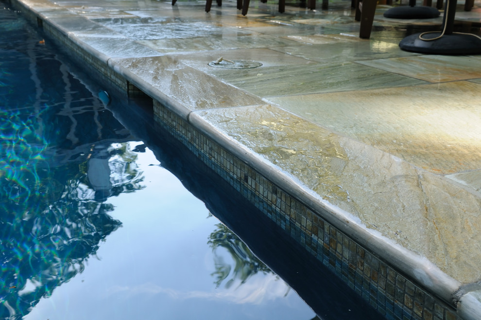 Raised Spa And Rectangular Pool With Auto Cover - Transitional - House ...