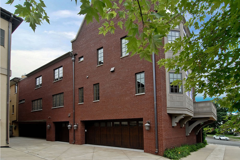 Red Brick Exterior with Three Car Garage- The Tudor - Traditional ...