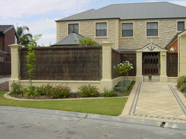 Sandstone Fence Pillars and Brush Fencin - Contemporary - Exterior ...
