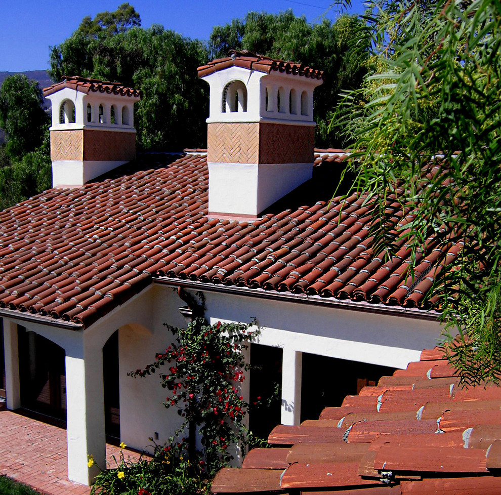 Santa Barbara style Spanish Fireplace Chimney and roof - Mediterranean ...