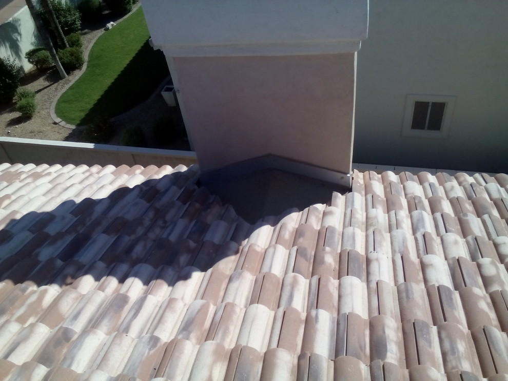 Scottsdale Tile Roof Repair with Chimney Cricket - Traditional ...