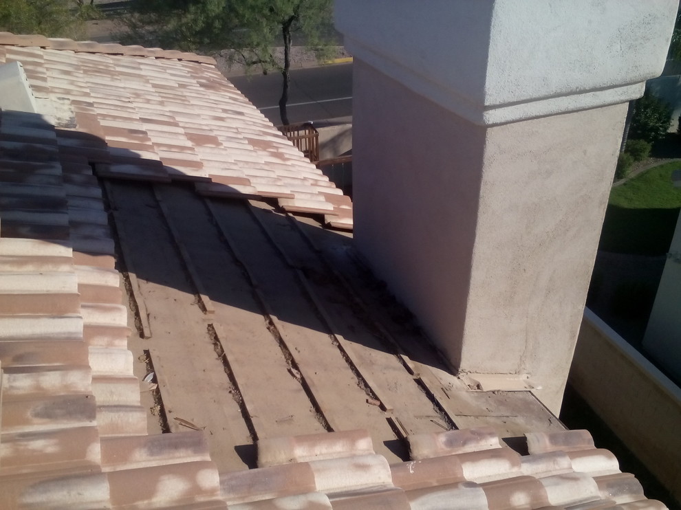 Scottsdale Tile Roof Repair with Chimney Cricket - Traditional ...