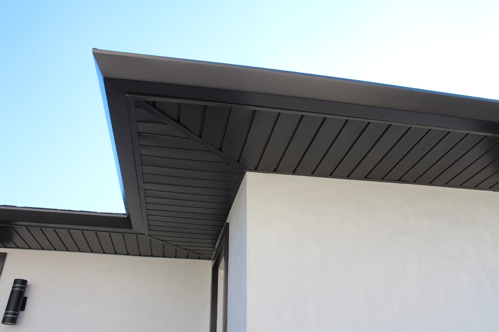 Soffits, Fascia, and Angle Face Gutters in Dark Bronze Aluminum. Long ...