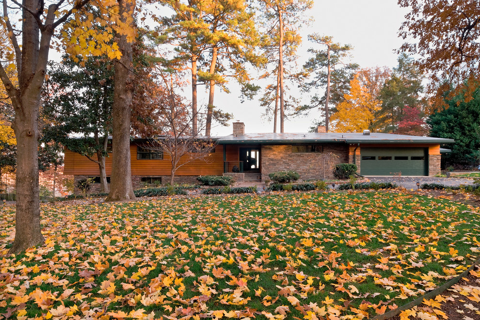 Stained Cedar Siding with Stone Accents - Contemporary - Exterior ...