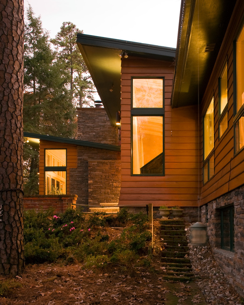 Stained Cedar Siding with Stone Accents - Contemporary - Exterior ...