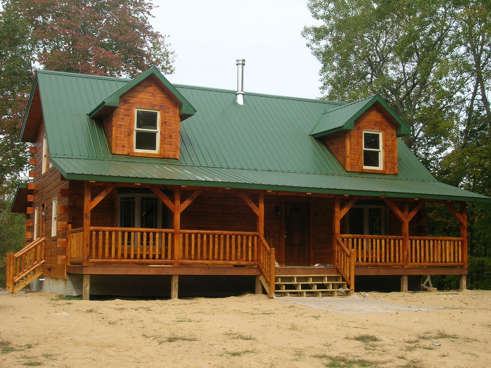 Stained Log Home w/Large Front Porch - Rustic - Exterior - Detroit - by ...