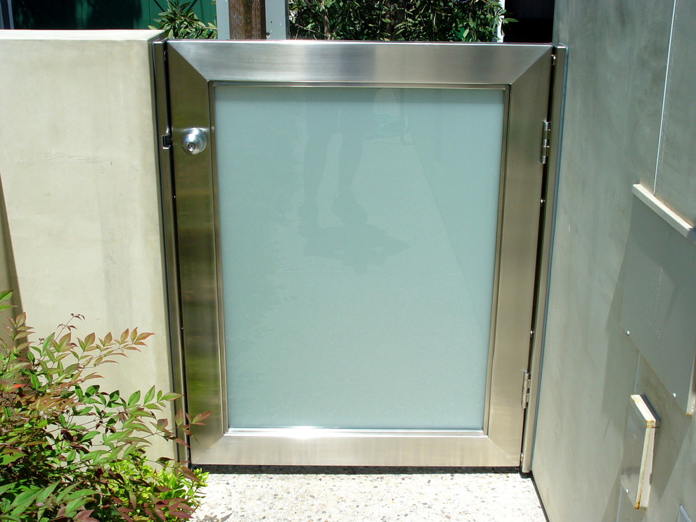 Stainless Steel Entry Gate with Frosted Glass - Contemporary - Exterior ...