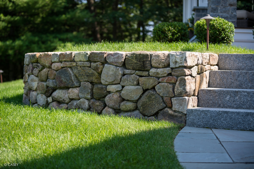 Stately Medfield Exterior - Stonework - Traditional - Landscape ...