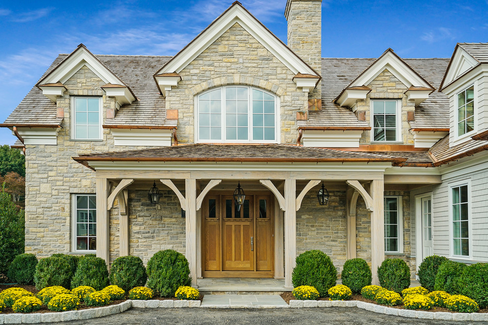 Stone and Cedar Colonial in Purchase, NY - Traditional - Exterior - New ...