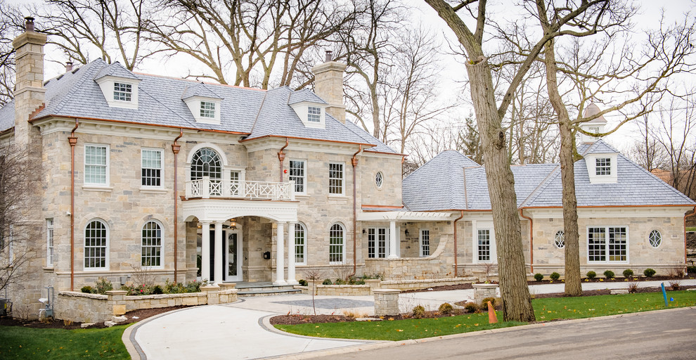 Stone Georgian with Front Portico - Exterior - Chicago - by Schwarz ...