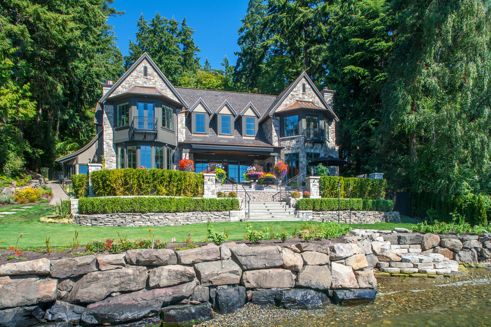 Stone house on Lake Washington - Traditional - Exterior - Seattle - by ...