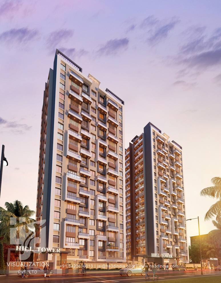 STREET VIEW, HIGH-RISE BUILDING, DUSK VIEW, PHOTO REALISTIC 3D ...