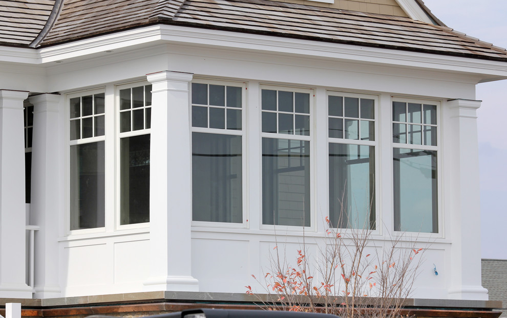 Tapered PVC Column Wraps, Custom Railings, & Pergola - Coastal - House ...