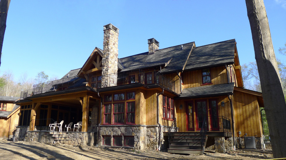 Timber Frame Lodge on the River - Rustic - Exterior - Cleveland - by ...