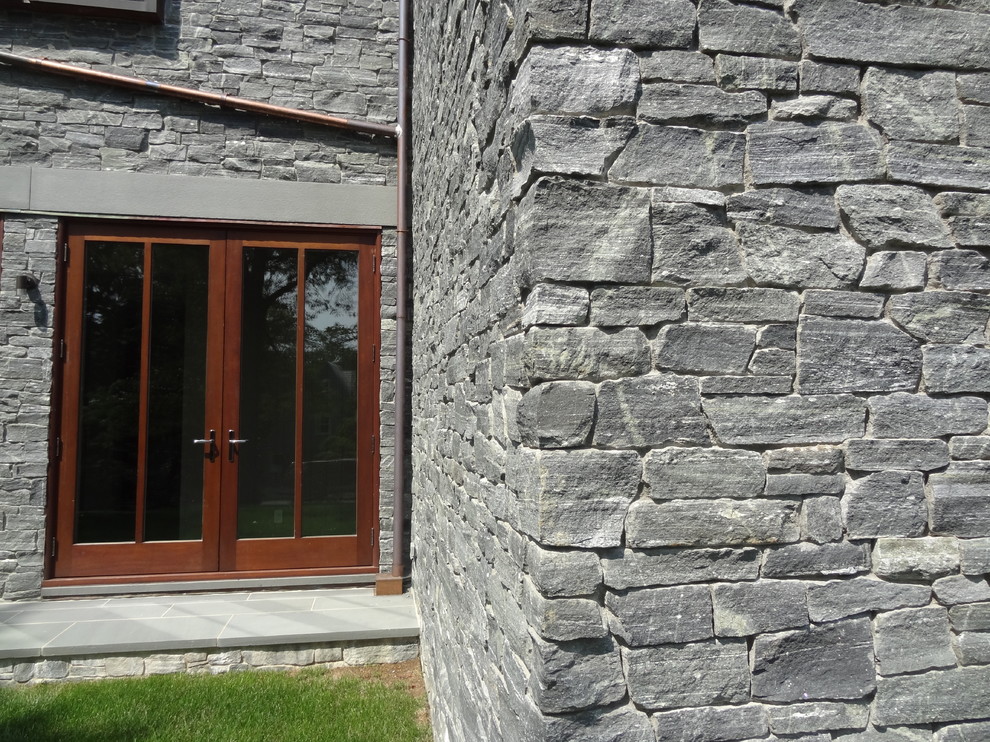Traditional Newton Home with Greenwich Gray Stacked Stone Cladding ...