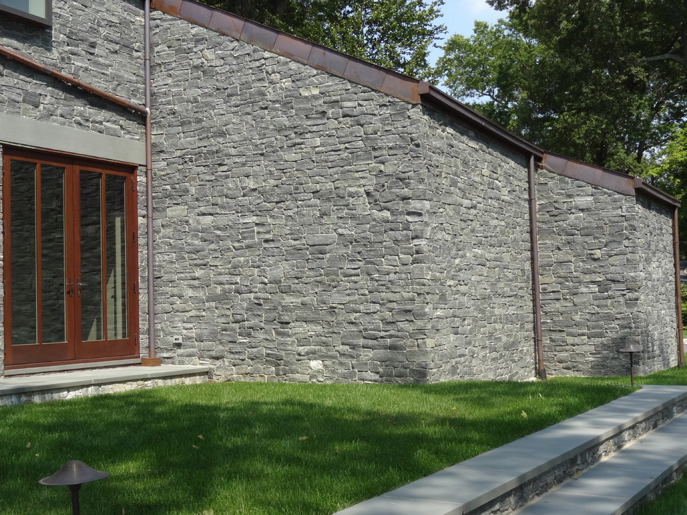 Traditional Newton Home with Greenwich Gray Stacked Stone Cladding ...