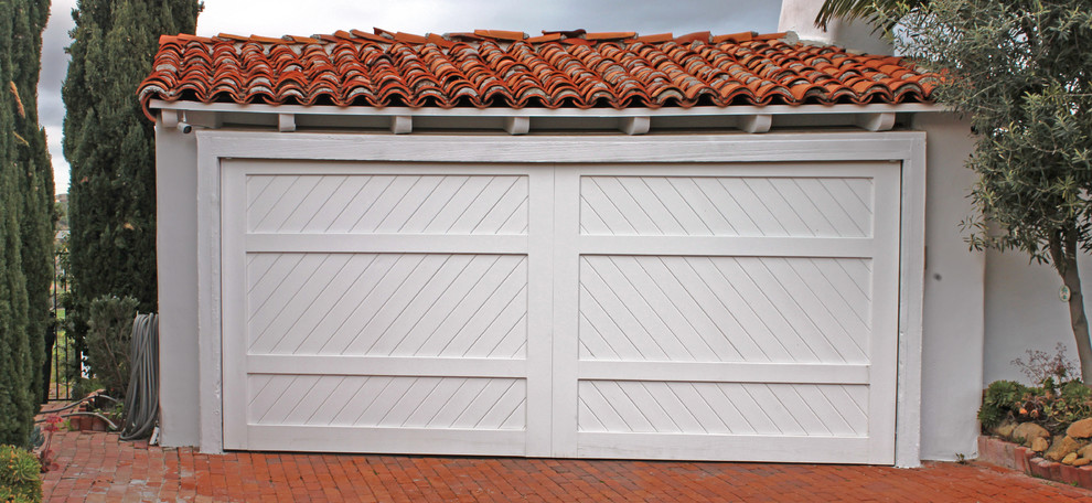 Traditional White Wood Two Door Garage - Traditional - Exterior - San ...
