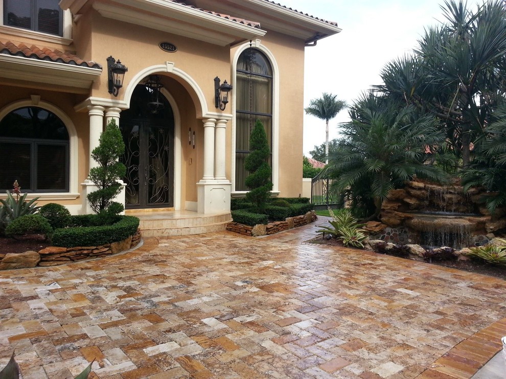 Travertine Driveway Sealed with Cobble Loc - Mediterranean - Exterior ...