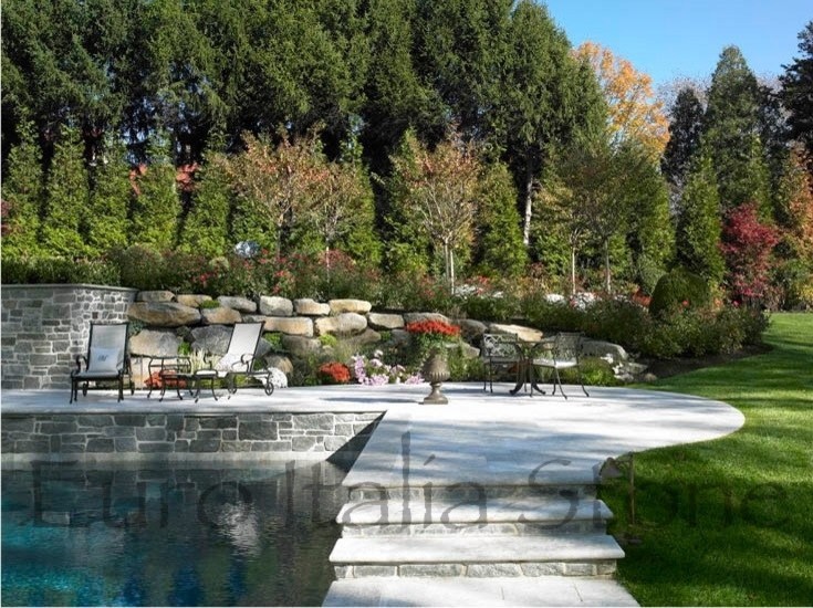 Travertine Pool Deck & Coping - Argento Silver - Clásico - Fachada ...
