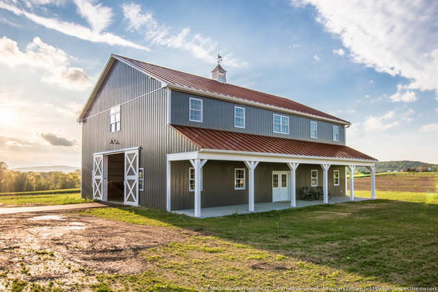 Two Story Pole Barn with Colonial Red ABSeam Roof and Charcaol ABM ...