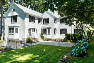 White Brick Colonial Backyard - Transitional - Exterior - New York - by ...