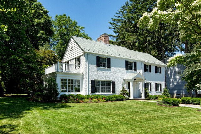 White Brick Colonial - Transitional - House Exterior - New York - by ...