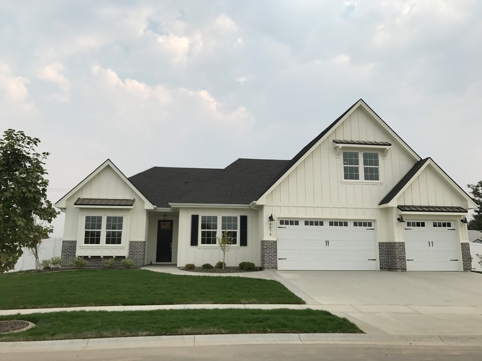 One Story White Farmhouse Cedar Beams