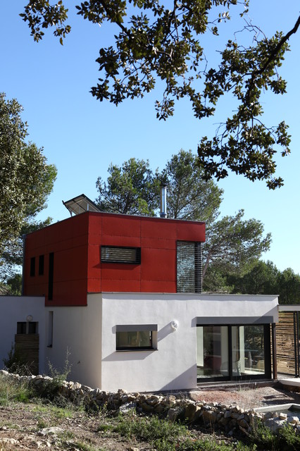 Maison individuelle mixte bois-béton - Contemporain - Façade ...