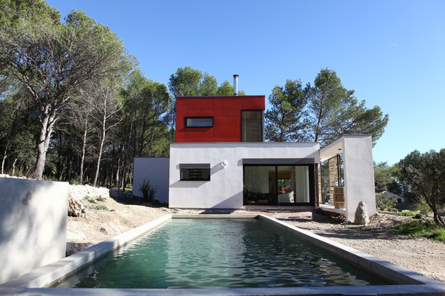 Maison individuelle mixte bois-béton - Contemporain - Façade ...