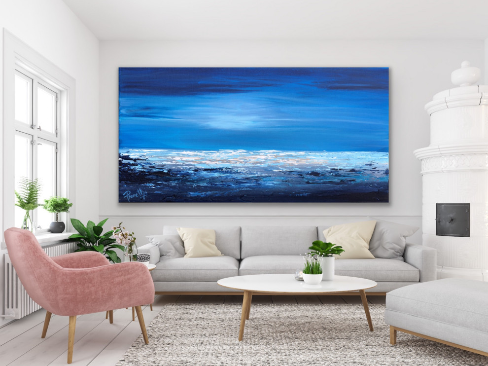 Blue shore 72x36 inches Large Modern Contemporary Coastal Painting ...