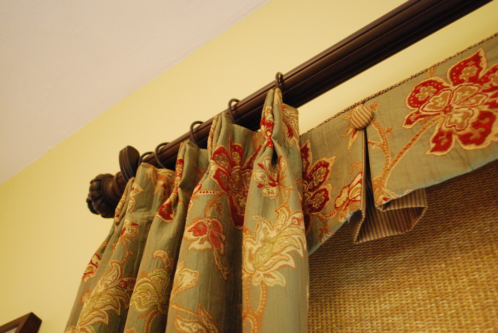 Box Pleated Valances with Buttons, Woven Roller Shades & Pleated Panels ...