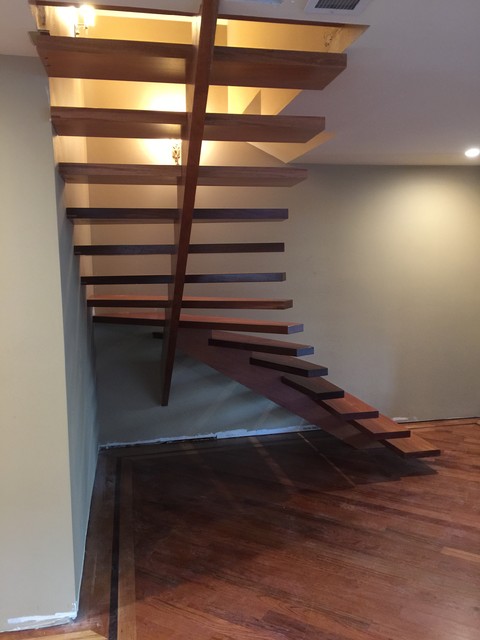 Cantilevered, radiused, mahogany staircase - Modern - Staircase ...