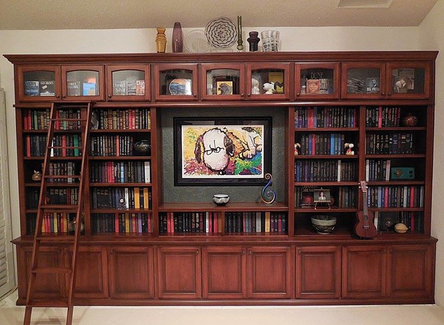 Custom Home Library with Ladder - Traditional - Games Room - San Diego ...