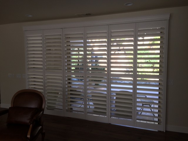 Custom Plantation Shutters on Sliding Doors - Traditional - Games Room - Sacramento - by ...