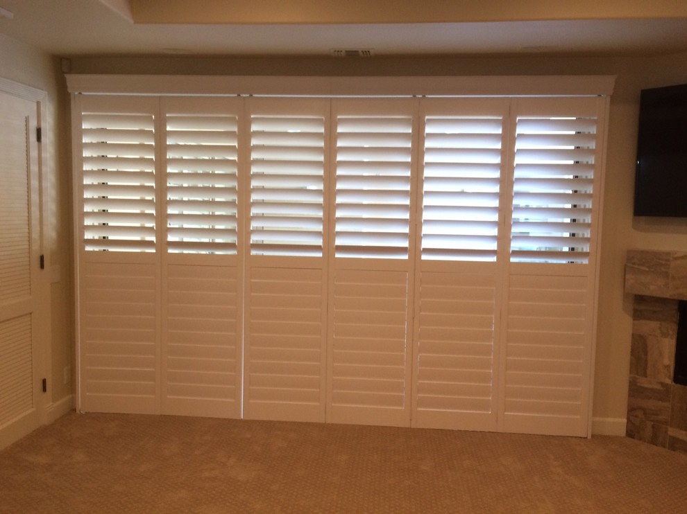 Custom Plantation Shutters on Sliding Doors - Traditional - Games Room ...